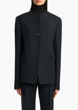 Khaite Jameson Leather Jacket - Dark Navy | Editorialist